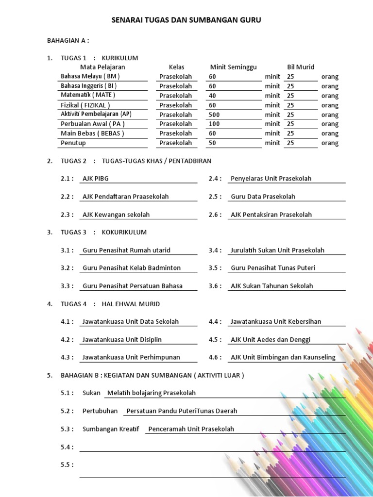 Senarai Tugas & Sumbangan Profesional Guru & PPM Dimensi 1 3 | PDF