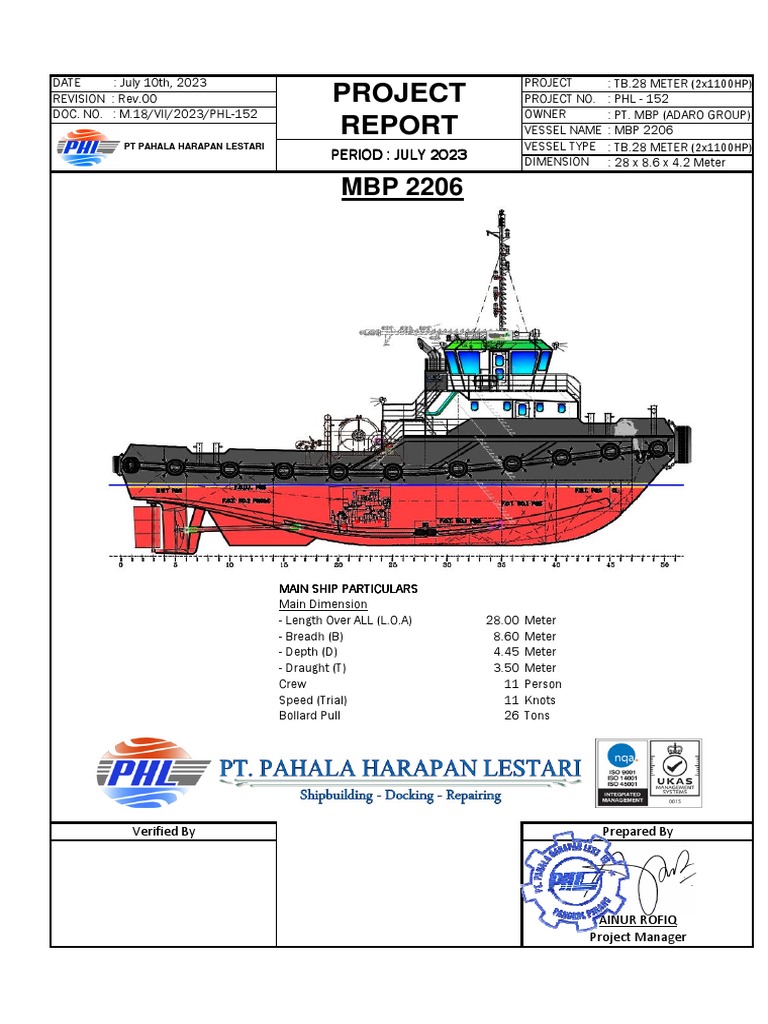 Progress Report Phl-152 - 2200 HP - MBP 2806 - 10 Juli 2023 | PDF | Marine Propulsion | Sink