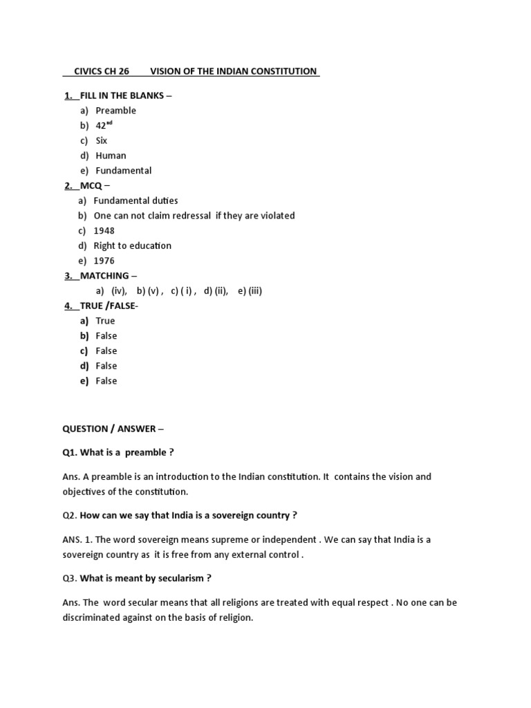 Vision of The Indian Consti. Qa & Exercises | PDF | Justice | Crime ... Vision of The Indian Consti. Qa & Exercises | PDF | Justice | Crime ...