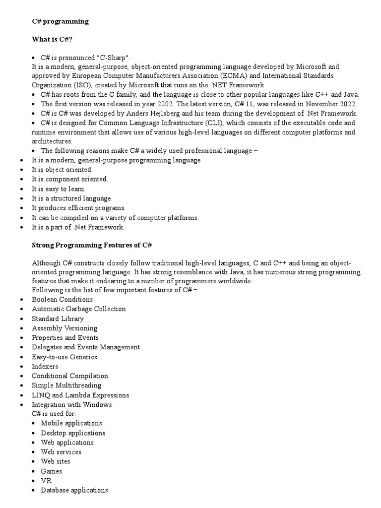 Module 1 Csharp | PDF | C Sharp (Programming Language) | Integer ... Module 1 Csharp | PDF | C Sharp (Programming Language) | Integer ...