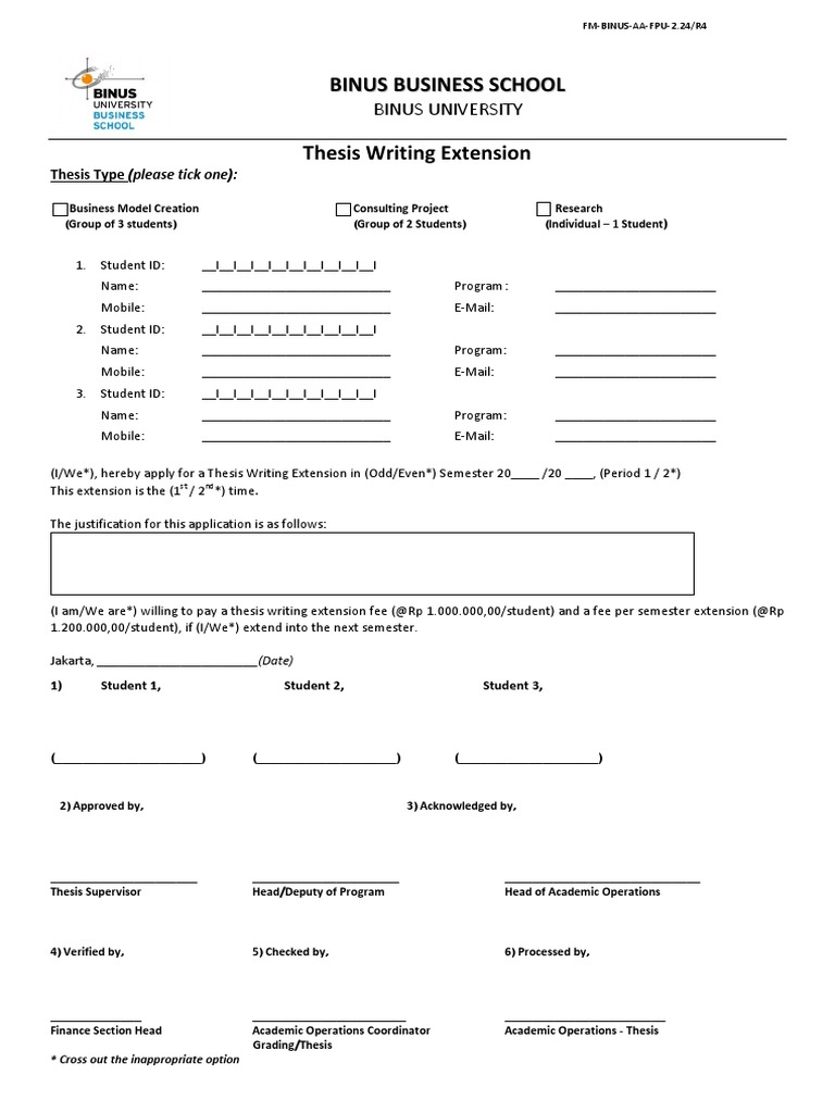 BBS Thesis Writing Extension Form | PDF | Thesis