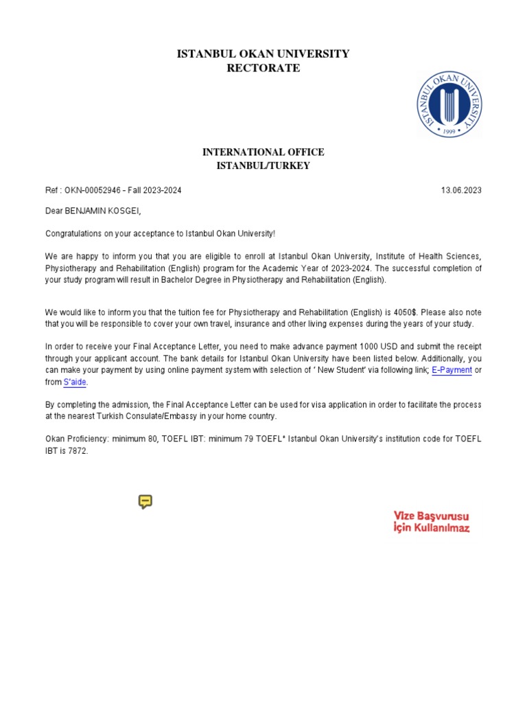 Benjamin Kosgei-Conditional Letter | PDF | Service Industries