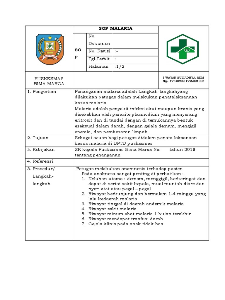 Sop Malaria | PDF