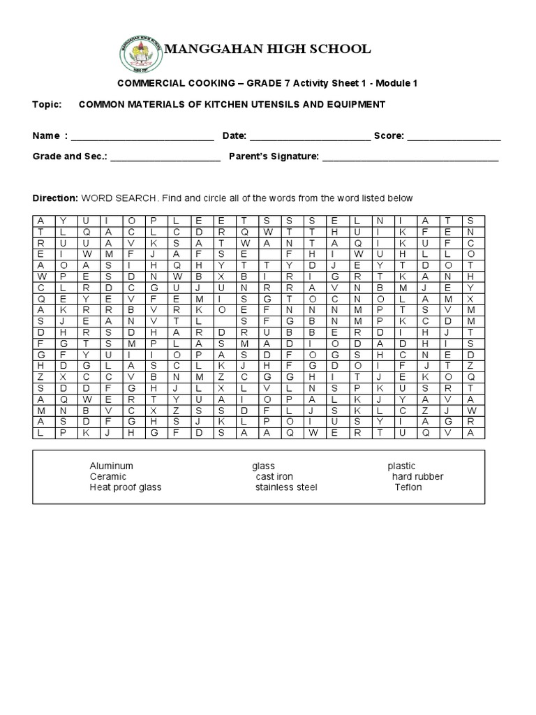 Activity Worksheet 1 10 | PDF | Tablespoon | Kitchen Utensil