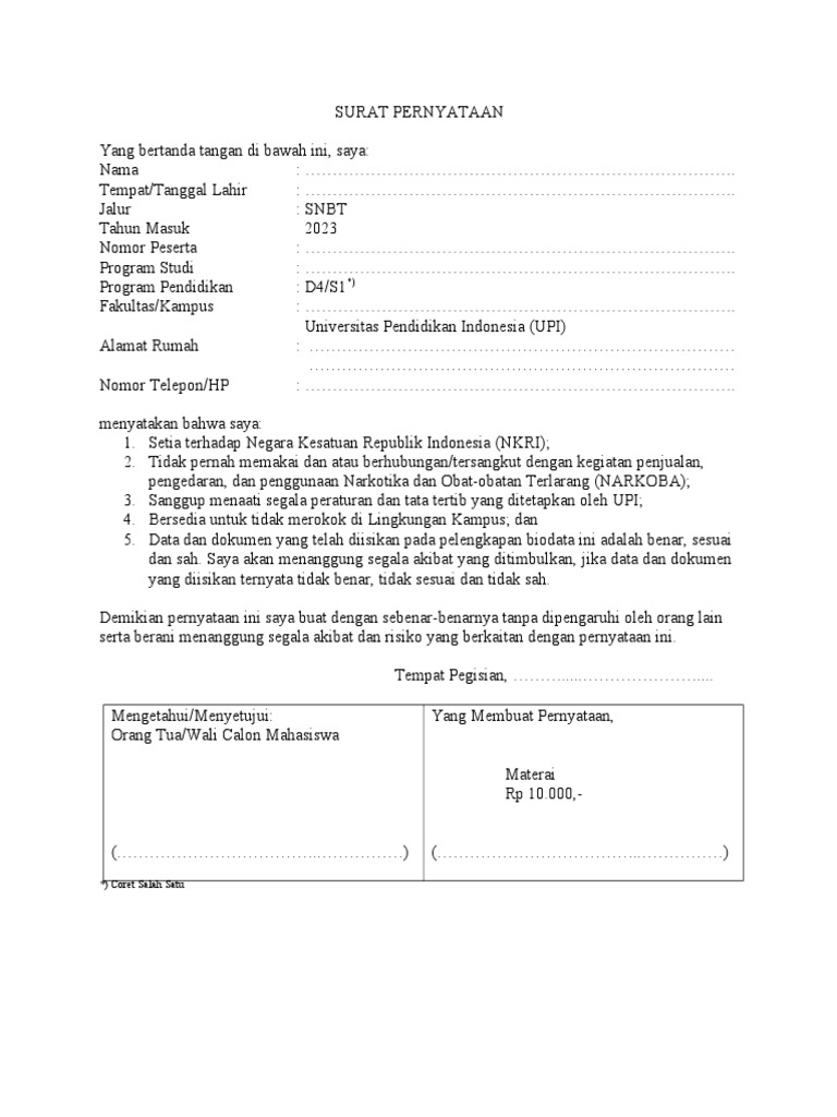 Surat Pernyataan | PDF | Karier & Perkembangan | Game & Aktivitas