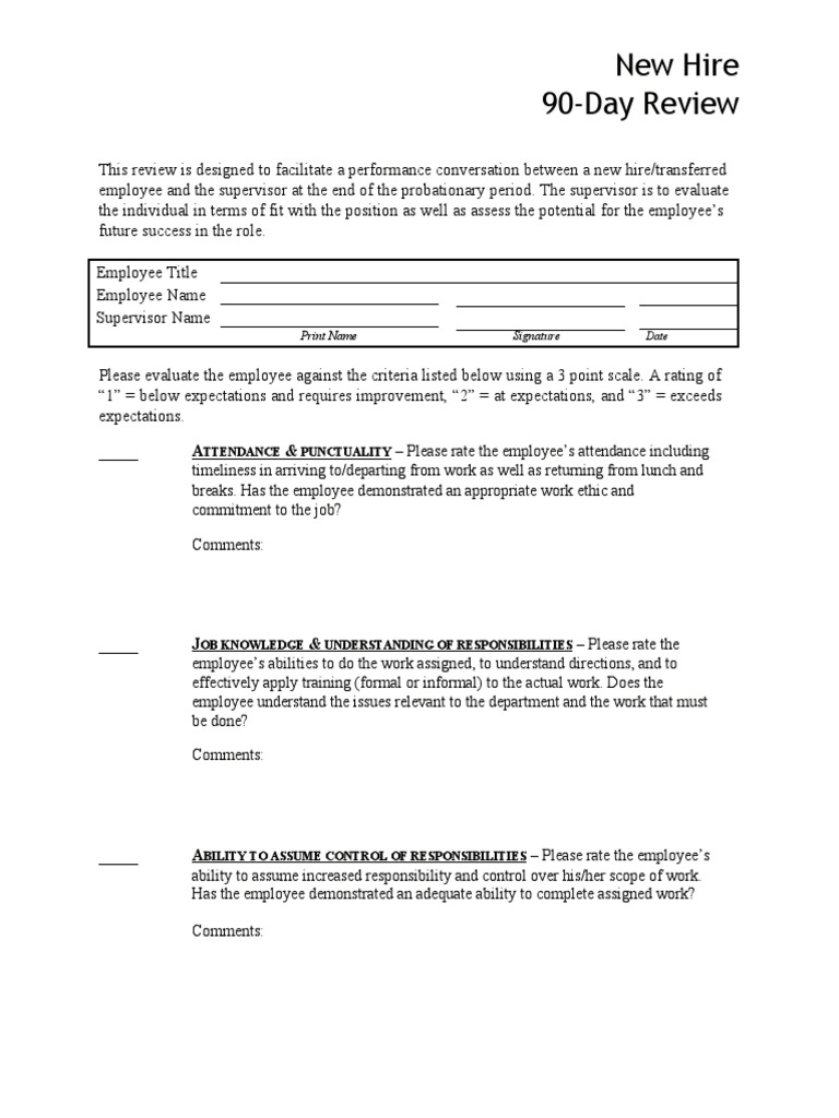 90 Day Review Template 03 | PDF | Employment | Supervisor