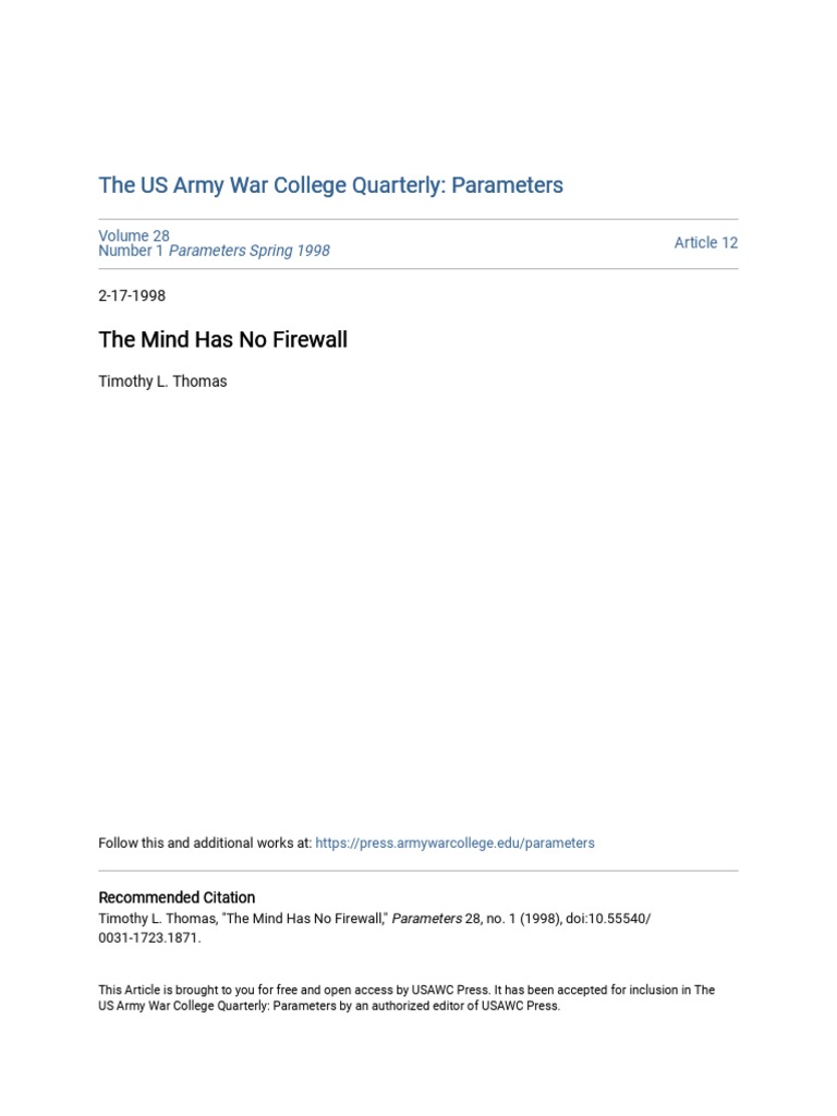 The Mind Has No Firewall | Download Free PDF | Information | System
