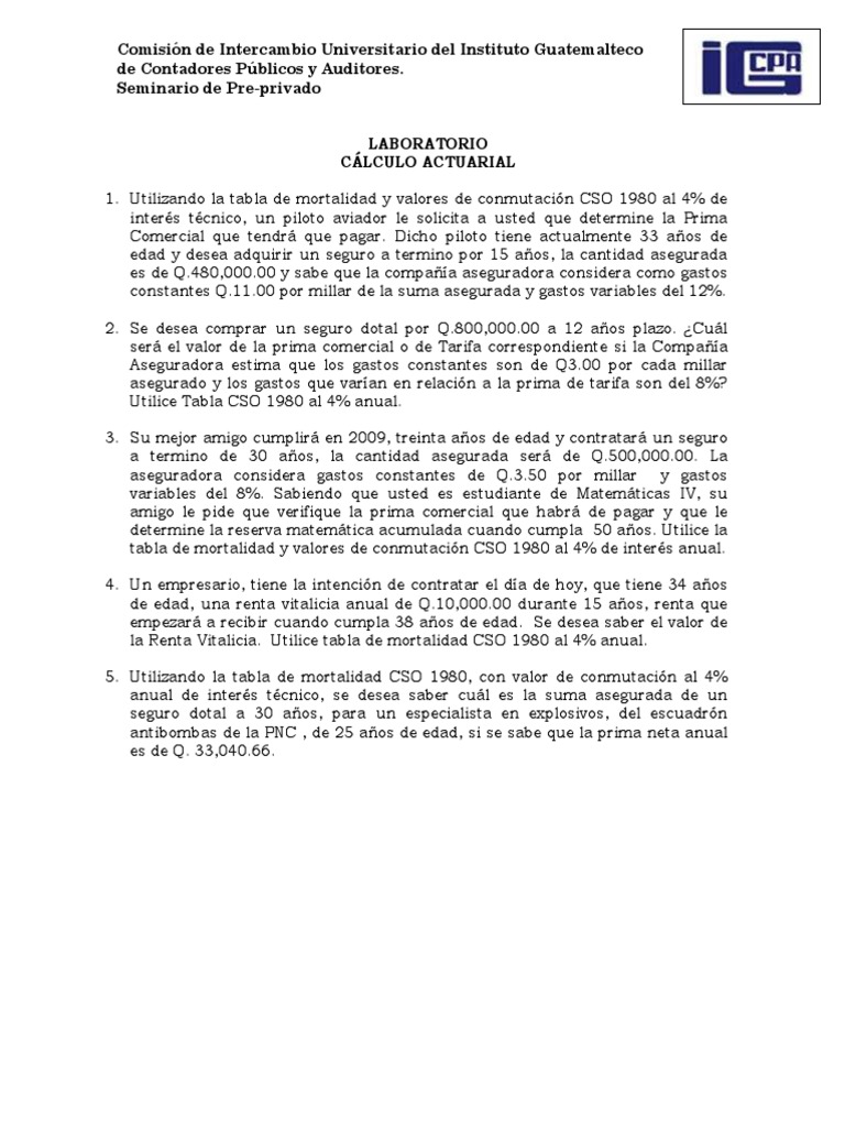 Tema - Calculo Actuarial Ejercicios | PDF Tema - Calculo Actuarial Ejercicios | PDF