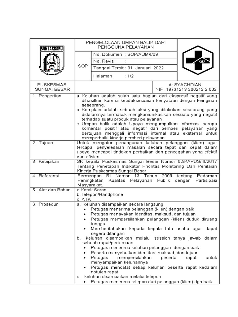 Sop Pengelolaan Umpan Balik Dari Penggunaan Layanan | PDF | Pengelolaan Keuangan & Uang ...