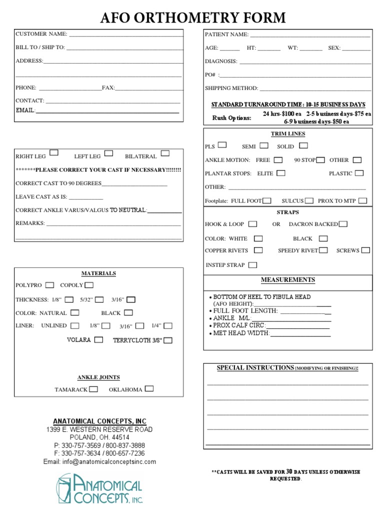 AFO Orthometry Form Opt | PDF | Ankle | Foot