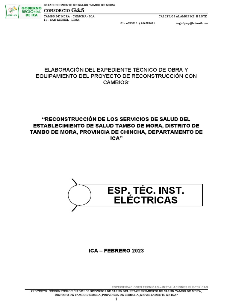 Especificaciones Eléctricas Tambo de Mora | PDF | Tornillo | Enchufes y ...