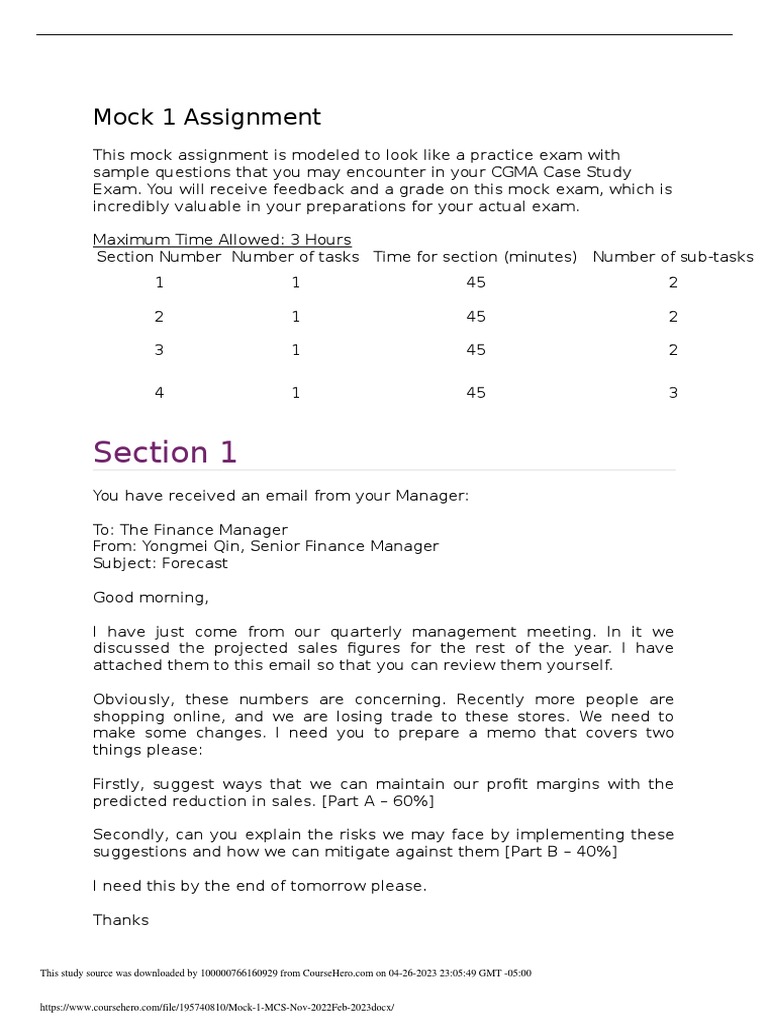 Case Study - Mock - 1 - MCS - Nov - 2022.feb - 2023 | PDF | Business | Economies