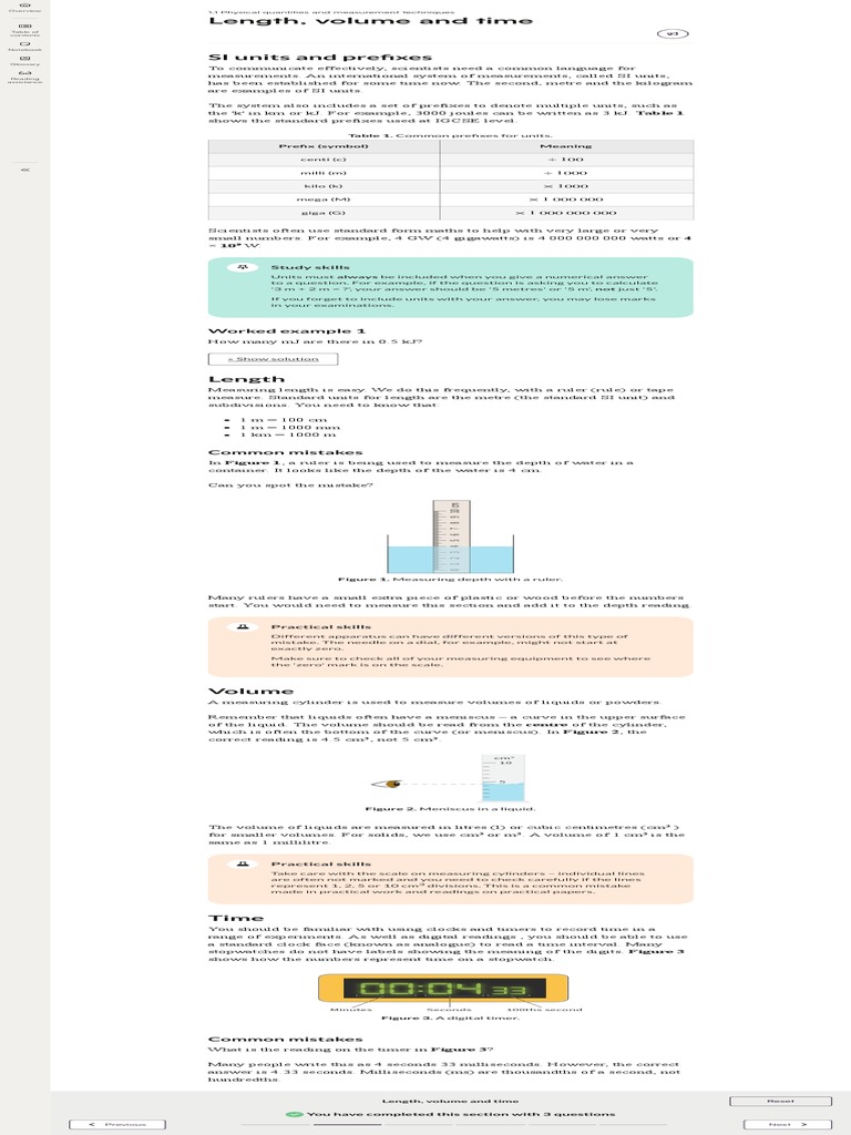 Length, volume and time Cambridge IGCSE™ Physics FE2023 Kognity | PDF | Volume | Litre