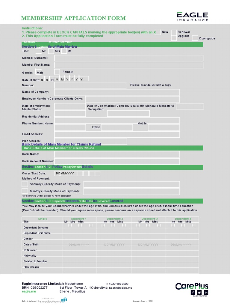 EI - CarePlus - Membership Application Form - DEC2020 | PDF | Mobile ...