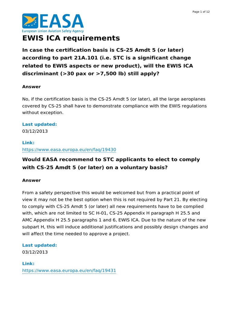 EASA - EWIS ICA Requirements | PDF