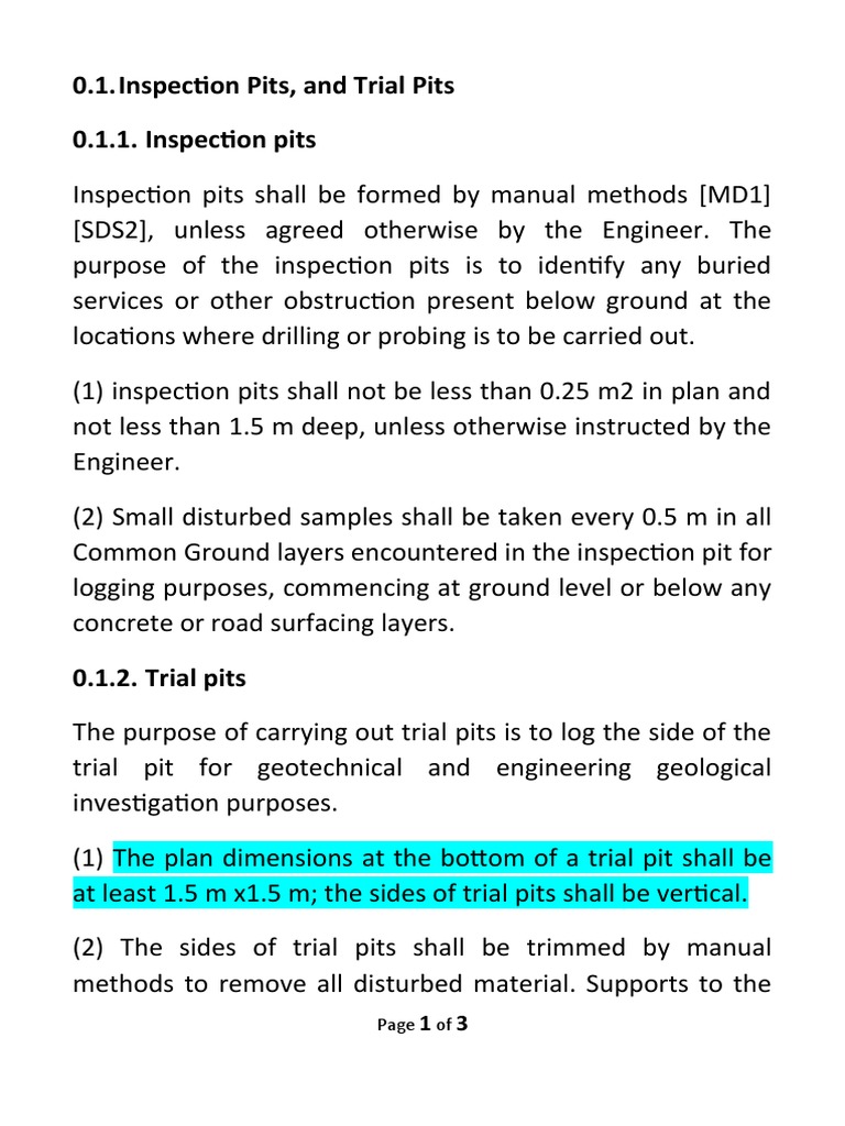 Inspection Pits | PDF | Geotechnical Engineering | Earth Sciences