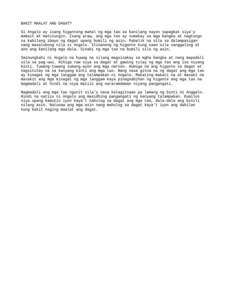 Alamat Kung Bakit Maalat Ang Dagat | PDF