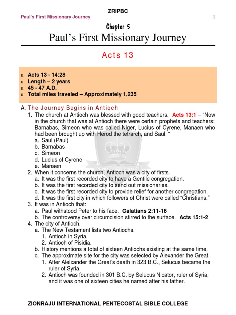 5 - Pauls First Missionary Journey | PDF | Paul The Apostle | Acts Of ...