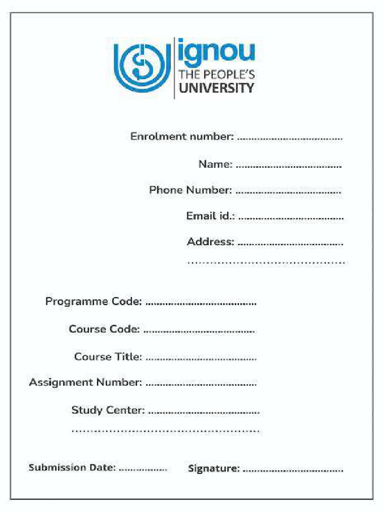 IGNOU Assignment Front Page | PDF