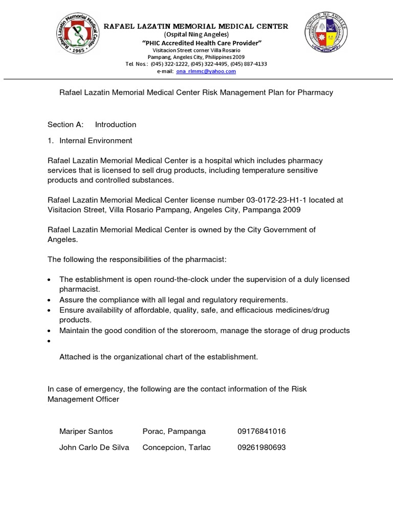 Risk Management Plan 2023 | PDF | Pharmacy | Hospital