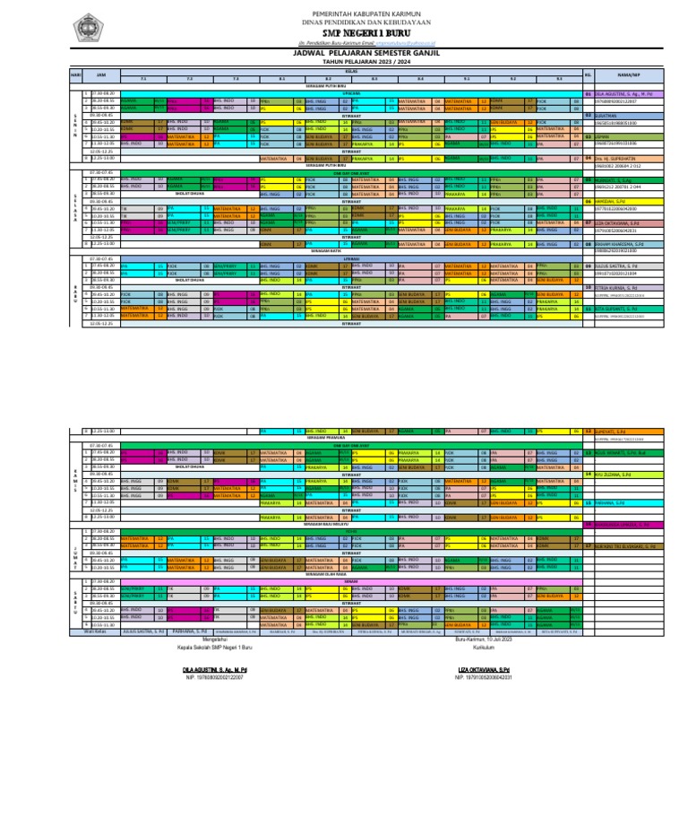 Jadwal Pembelajaran Semester Ganjil T.P. 2023-2024 | PDF