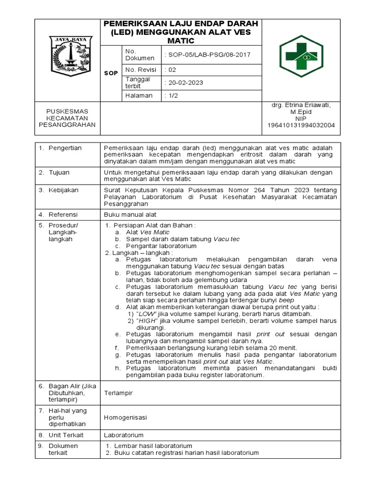 SOP Pemeriksaan LED dengan Ves Matic | PDF