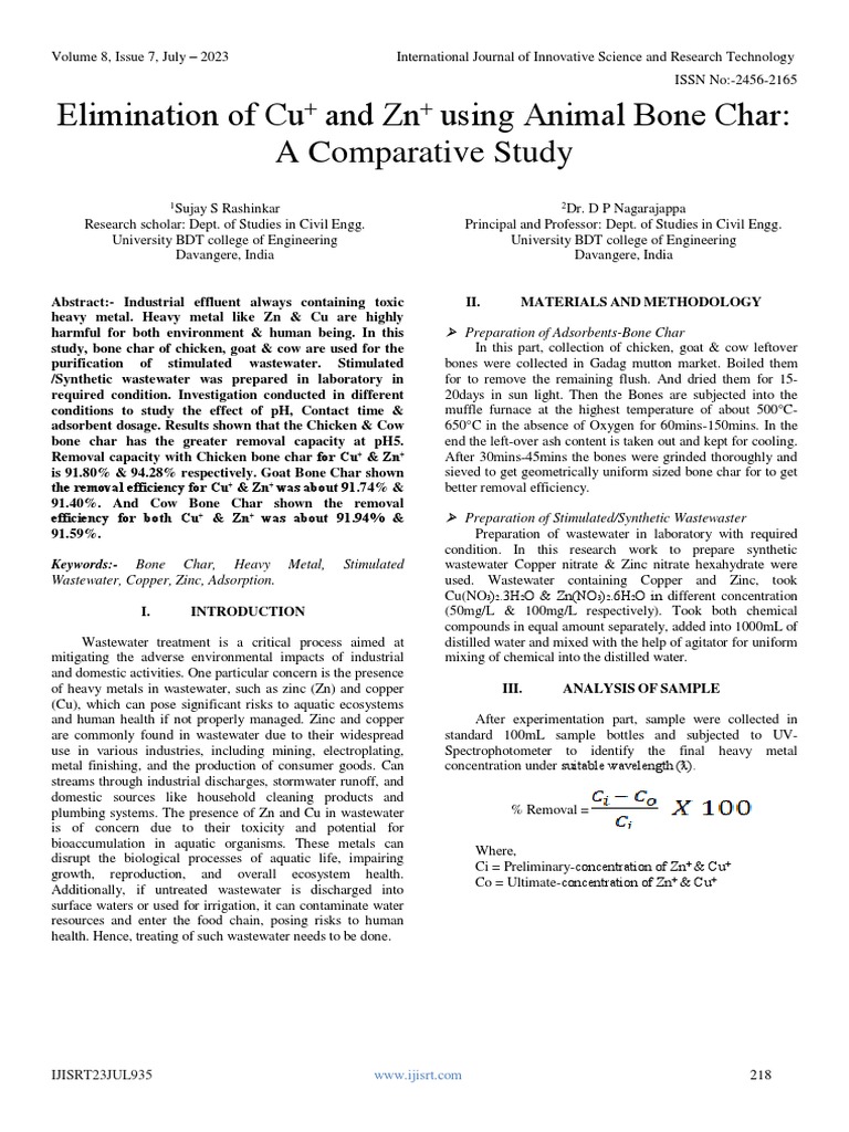 Bone Char for Cu and Zn Removal Study | PDF | Adsorption | Water