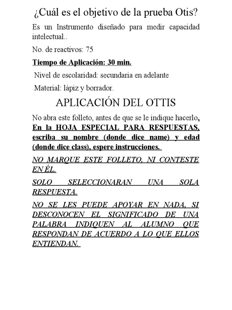 Cuál Es El Objetivo de La Prueba Otis | PDF