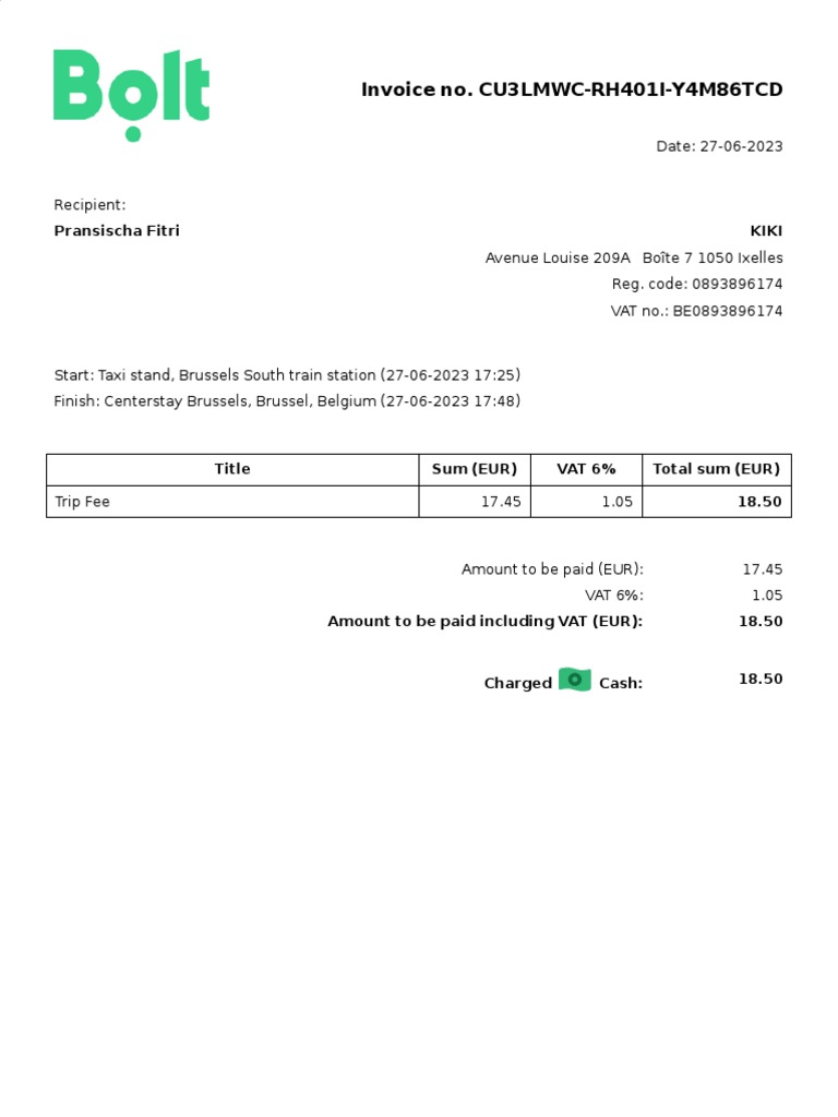 Ride Invoice From Bolt | PDF