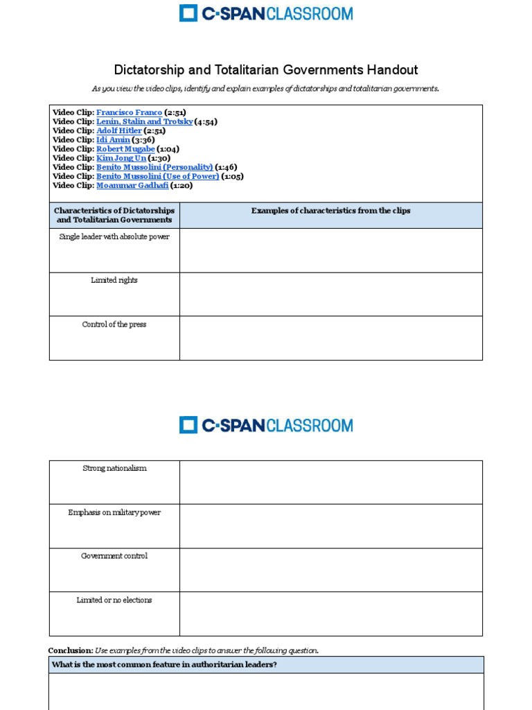 Dictatorship and Totalitarian Government Handout | PDF