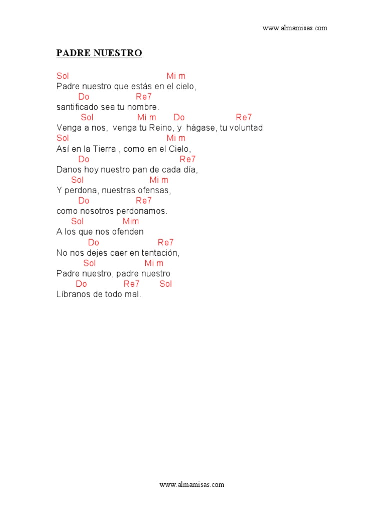 Padre Nuestro Letra y Acordes | PDF