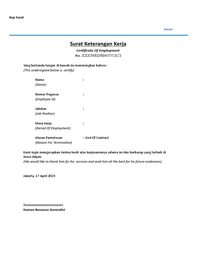 05 Surat Keterangan Kerja | PDF