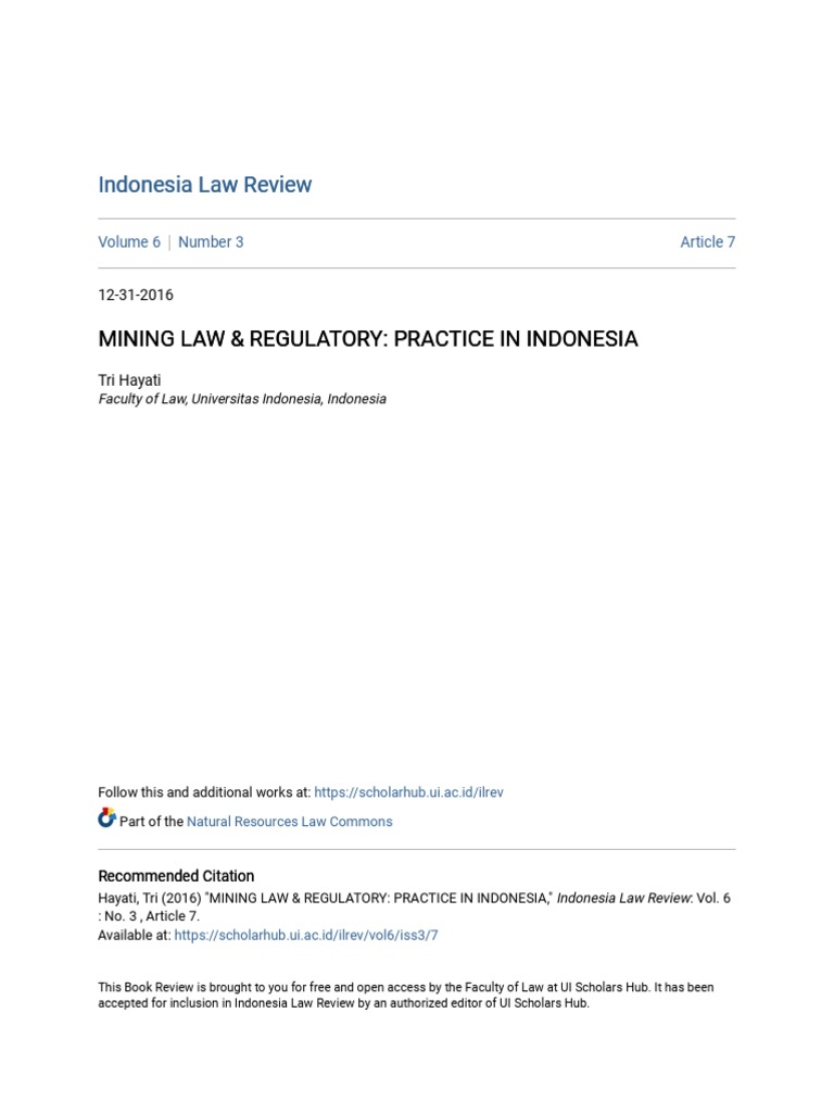 Mining Law Regulatory Practice In Indonesia Pdf Mining Government