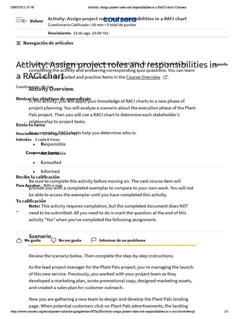Activity - Assign Project Roles and Responsibilities in A RACI Chart - Coursera | PDF | Business ...