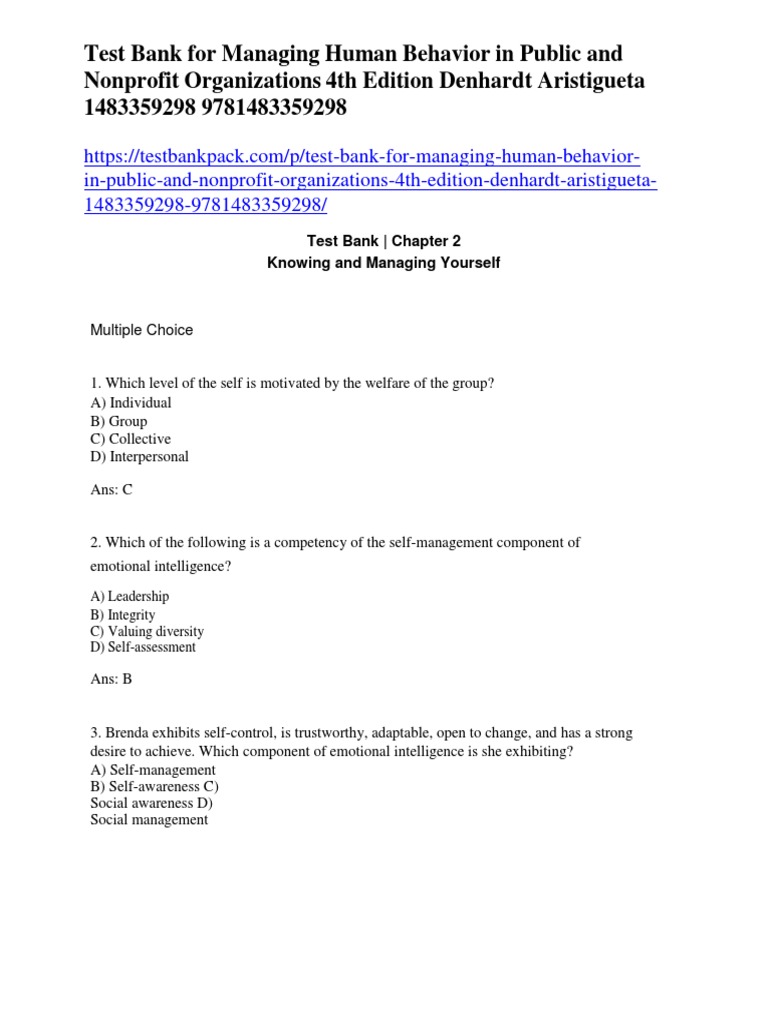 Managing Human Behavior in Public and Nonprofit Organizations 4th ...