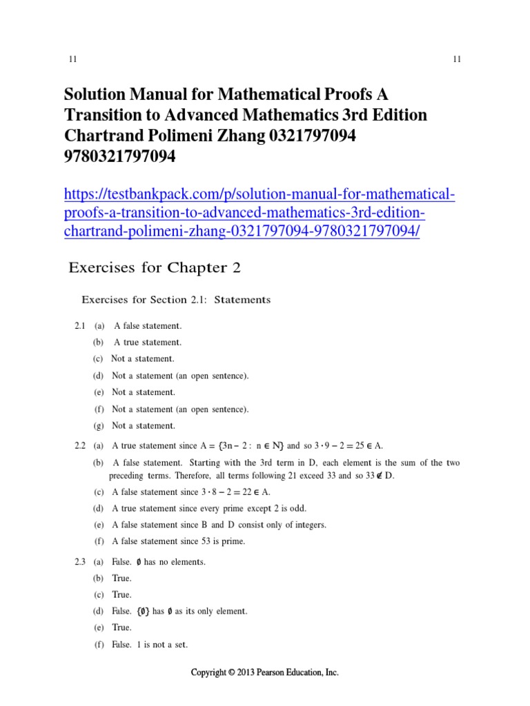 Mathematical Proofs A Transition To Advanced Mathematics 3rd Edition Chartrand Polimeni Zhang ...