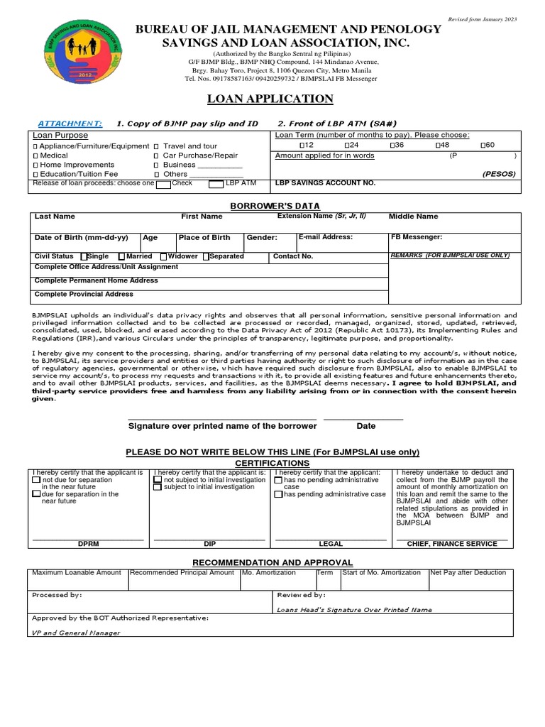 Bjmpslai Loan Application Form New - Jan2023 | PDF | Loans | Interest