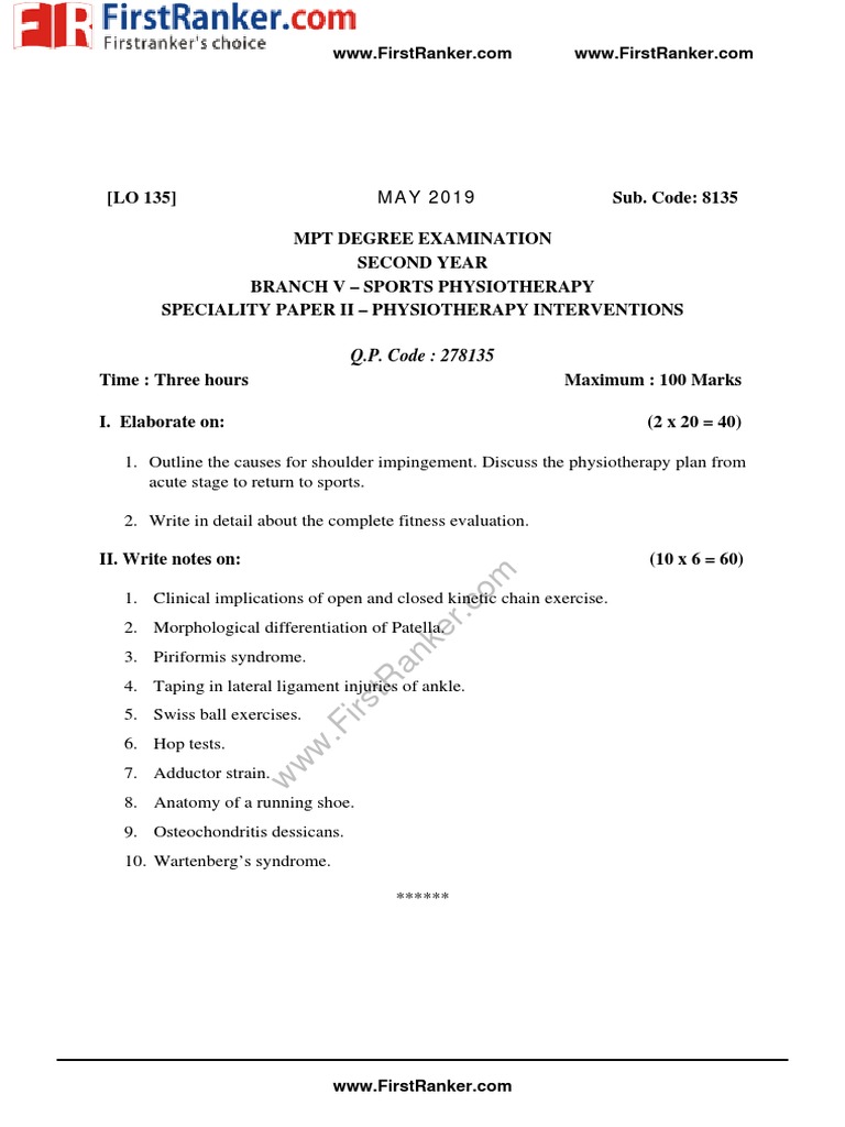 Sports Physiotherapy Exam Guide | PDF