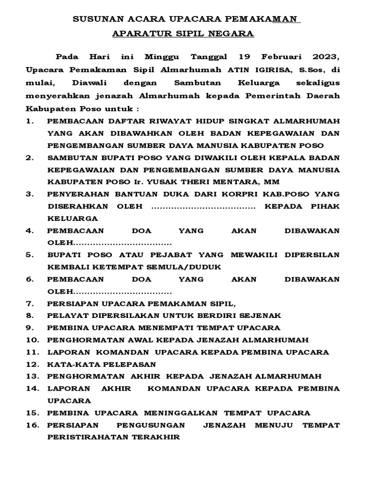 Susunan Acara Upacara Persemayaman Korpri | PDF