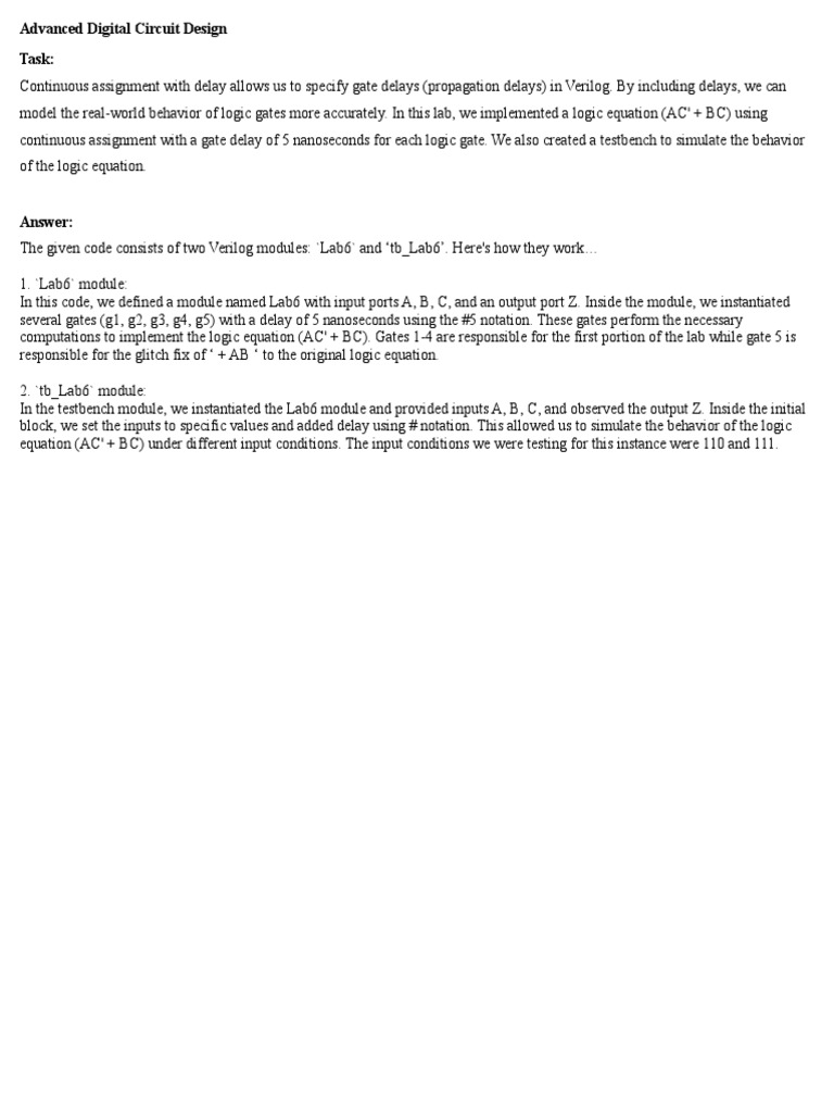 ELEC 3200 Advanced Digital Circuit Design Lab 7 | PDF | Logic Gate | Computer Programming