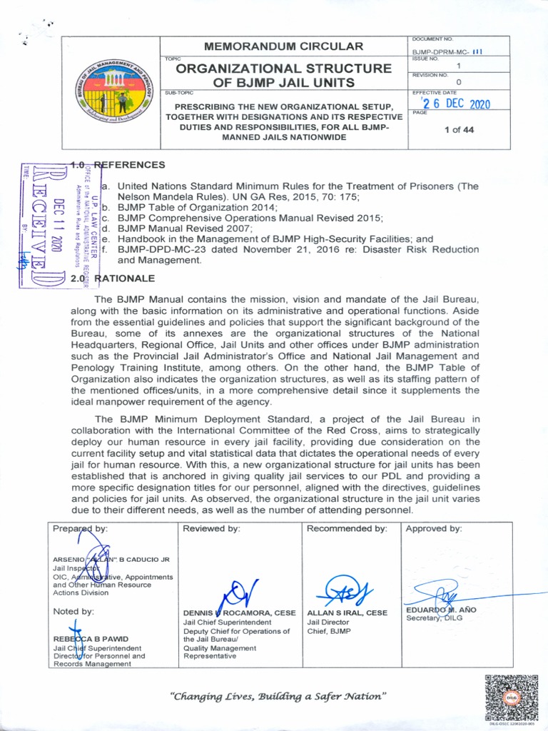 MC-111 MC On Organizational Structure of BJMP Jail Units | PDF