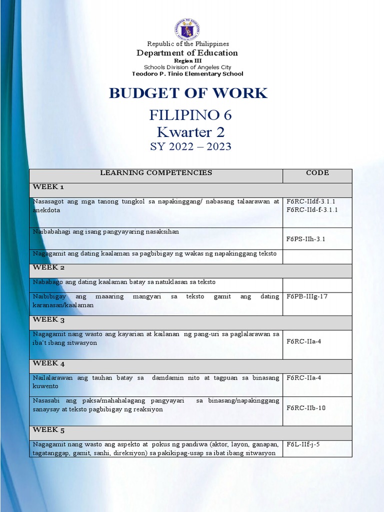 2nd BOW FILIPINO 6 SY 2022-2023 | PDF