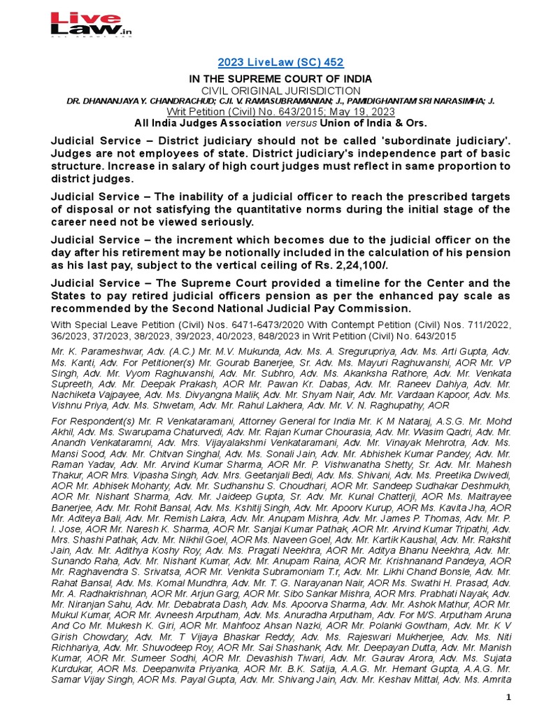 452 All India Judges Association V Union of India 19 May 2023 477442 ...