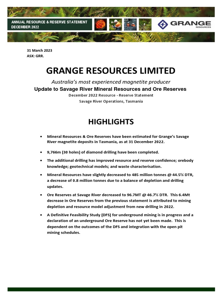 Grange Resv | PDF | Iron Ore | Mining