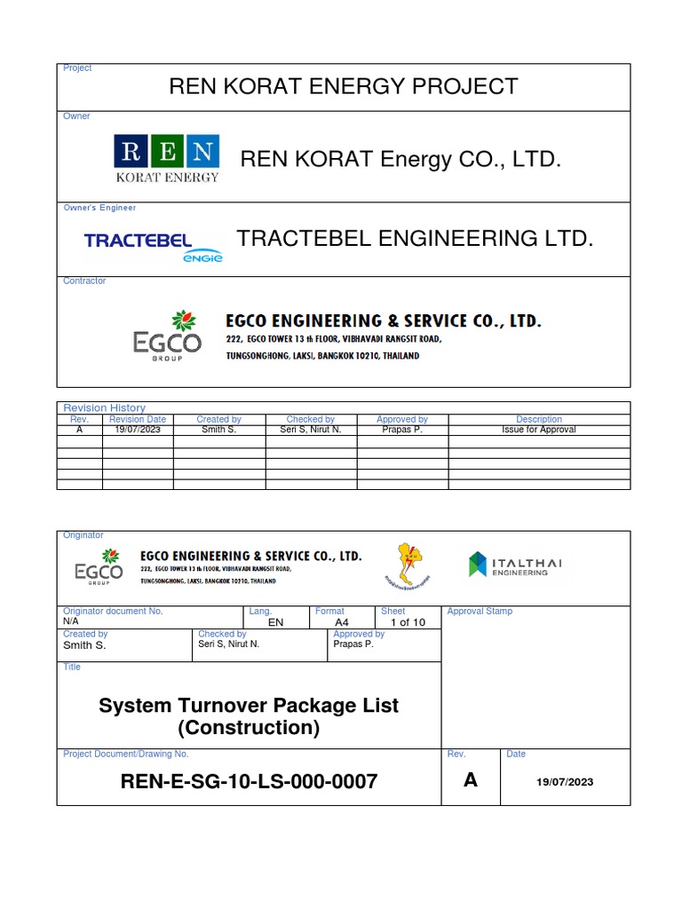 REN Korat Energy System Turnover List | PDF | Transformer | Physical ...