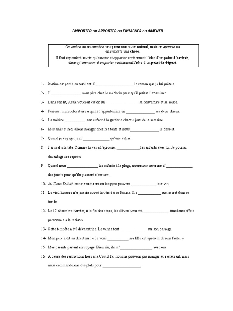 Différences entre amener et apporter | PDF