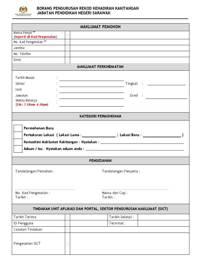 Borang Pengurusan Rekod Kehadiran Kakitangan JPNS | PDF
