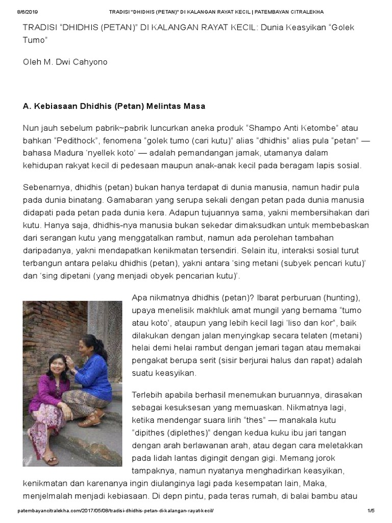 Tradisi - Dhidhis (Petan) - Di Kalangan Rayat Kecil - Patembayan ...