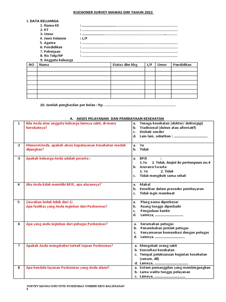 Cara Mengisi Kuesioner Mawas Diri | PDF