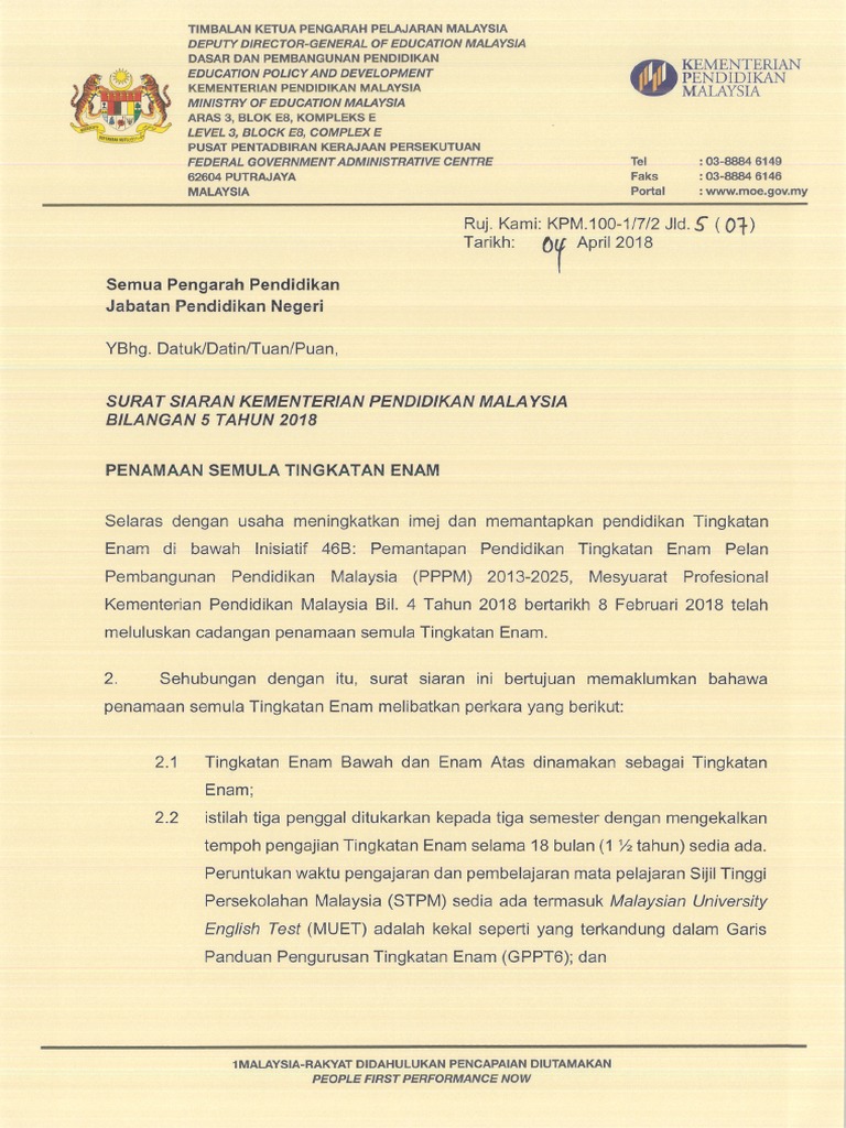 Surat Siaran KPM Tahun 2018 Bil. 5 | PDF